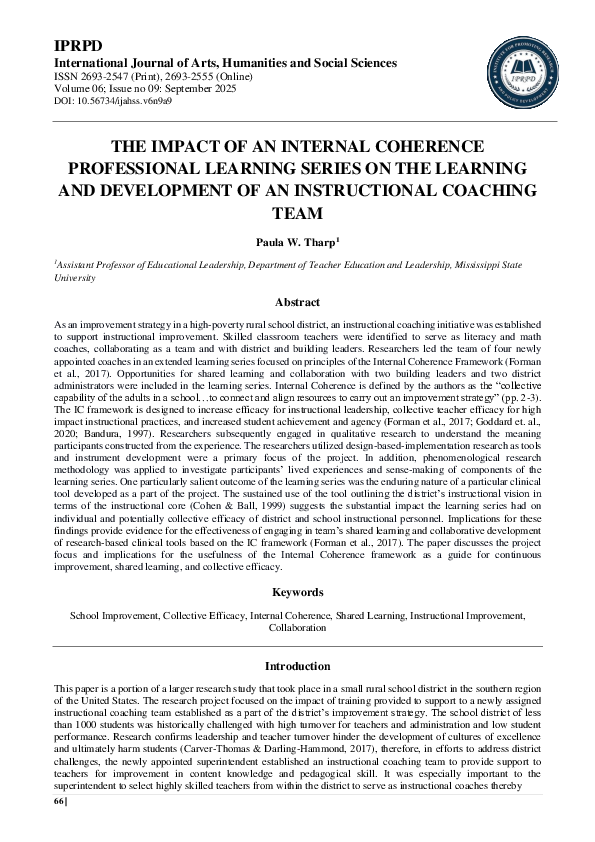 (PDF) THE IMPACT OF AN INTERNAL COHERENCE PROFESSIONAL LEARNING SERIES ...