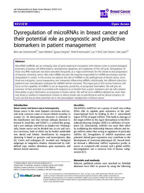 (PDF) Dysregulation of microRNAs in breast cancer and their potential ...