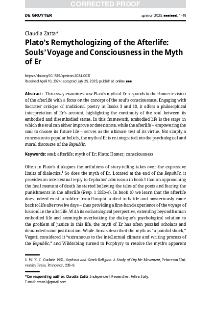 (PDF) Plato's Remythologizing of the Afterlife: Souls' Voyage and ...