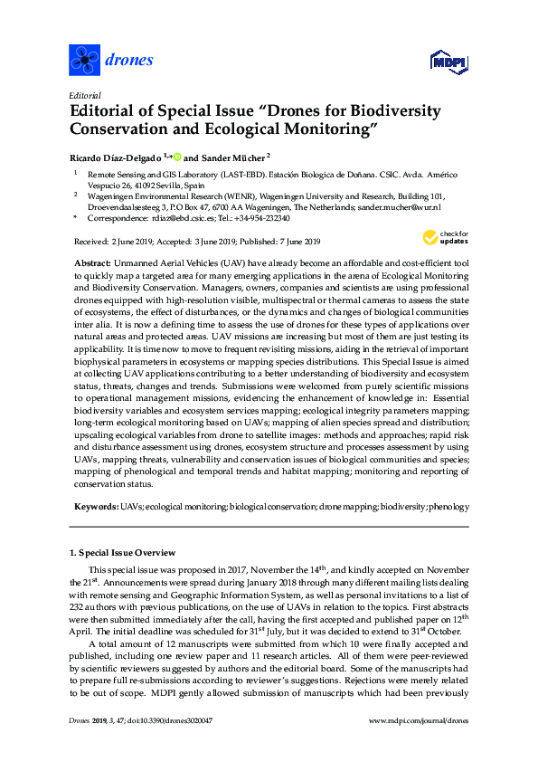 (PDF) Editorial of Special Issue “Drones for Biodiversity Conservation ...