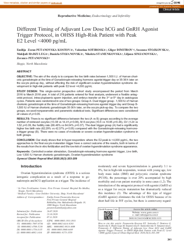 (PDF) Different Timing of Adjuvant Low Dose hCG and GnRH Agonist ...
