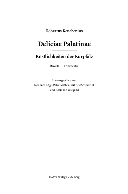 (PDF) Robertus Keuchenius, Deliciae Palatinae, Table of Contents vol.2
