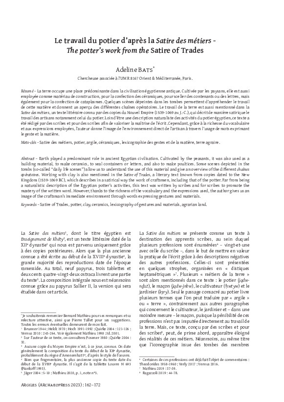 (PDF) Le travail du potier d’après la Satire des métiers - The potter’s ...