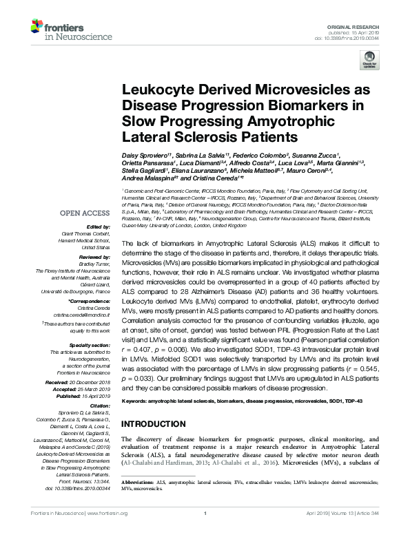 (PDF) Leukocyte Derived Microvesicles as Disease Progression Biomarkers ...
