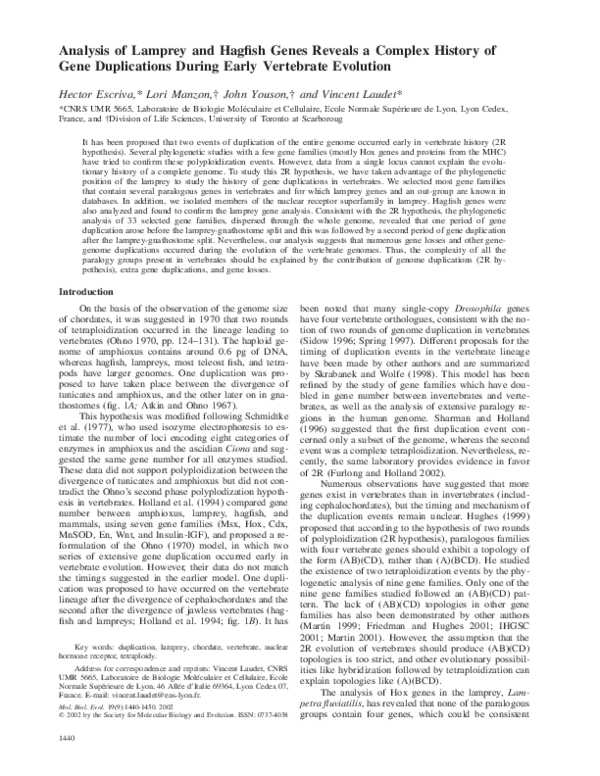 (PDF) Analysis of Lamprey and Hagfish Genes Reveals a Complex History ...