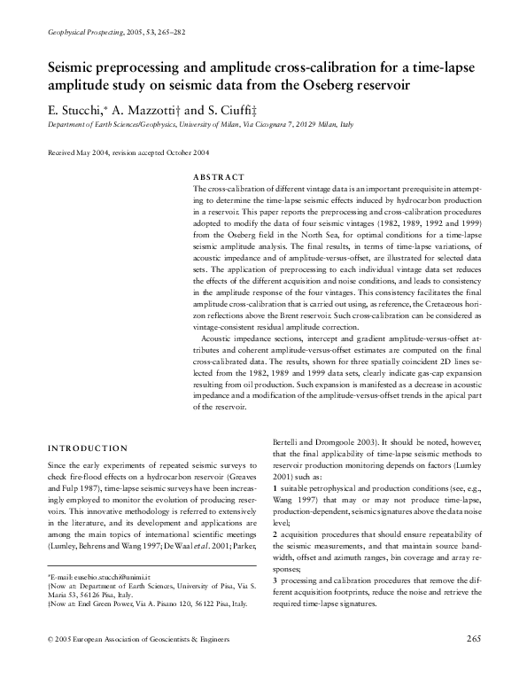 (PDF) Seismic preprocessing and amplitude cross‐calibration for a time‐lapse amplitude study on ...
