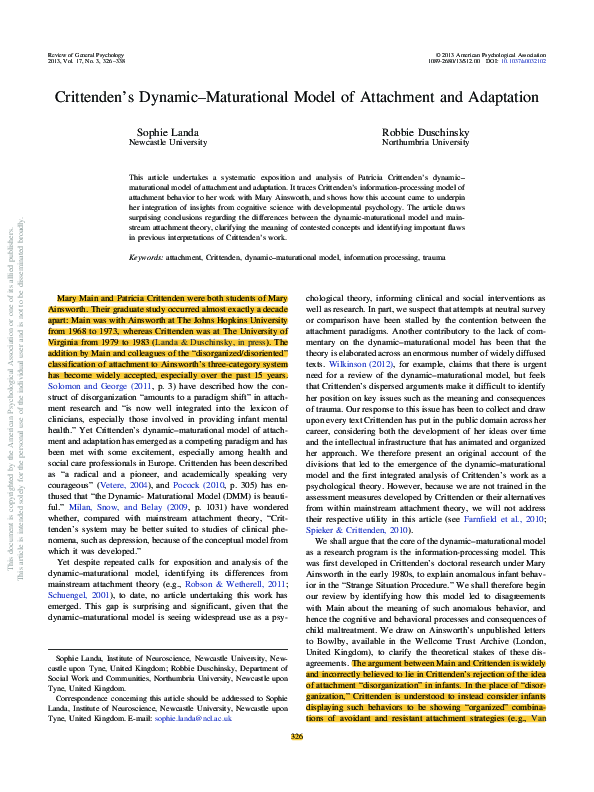 (PDF) Crittenden's Dynamic-Maturational Model of Attachment and Adaptation