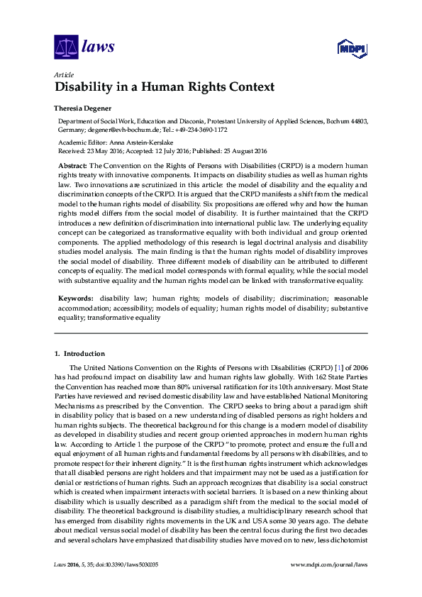 (PDF) Disability in a Human Rights Context