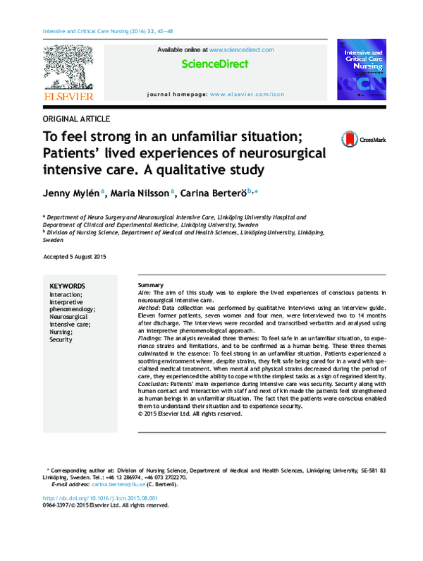 (PDF) To feel strong in an unfamiliar situation; Patients’ lived ...