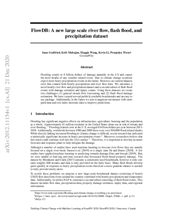 (PDF) FlowDB a large scale precipitation, river, and flash flood dataset