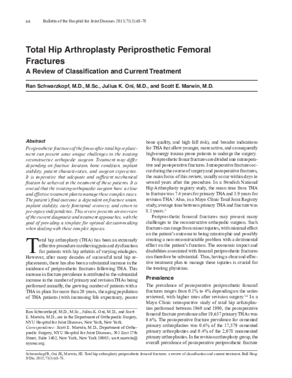 (PDF) Total hip arthroplasty periprosthetic femoral fractures: a review ...