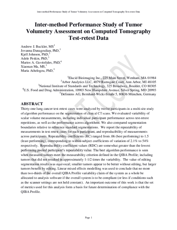 (PDF) Inter-Method Performance Study of Tumor Volumetry Assessment on ...