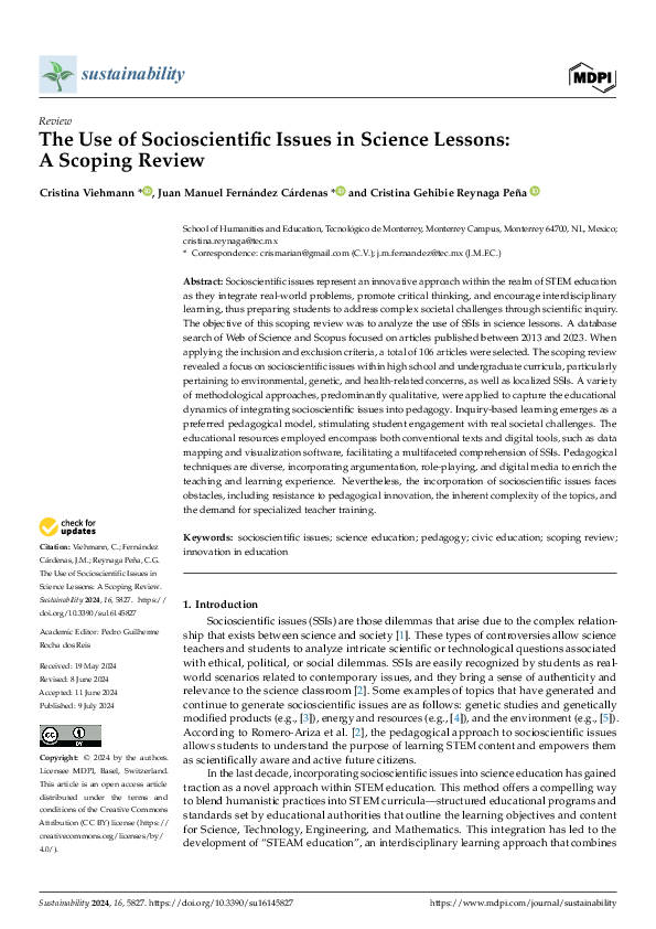 (PDF) The Use of Socioscientific Issues in Science Lessons: A Scoping ...