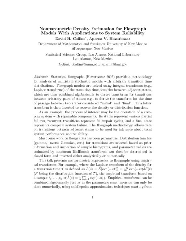 (PDF) Nonparametric Density Estimation for Flowgraph Models With ...