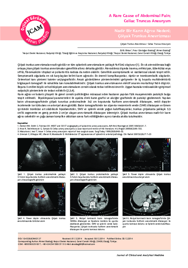 (PDF) A Rare Cause of Abdominal Pain; Celiac Truncus Aneurysm