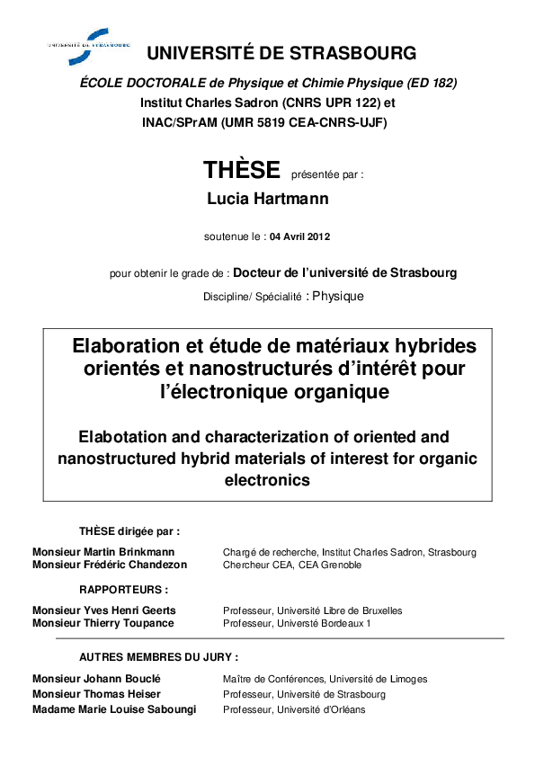 (PDF) Elaboration et étude de matériaux hybrides orientés et ...