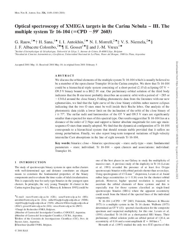 (PDF) Optical spectroscopy of XMEGA targets in the Carina Nebula - III ...