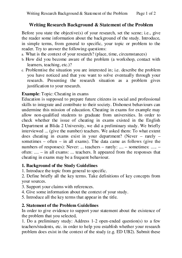 (PDF) Research Skills Course Writing Research Background & Statement of ...
