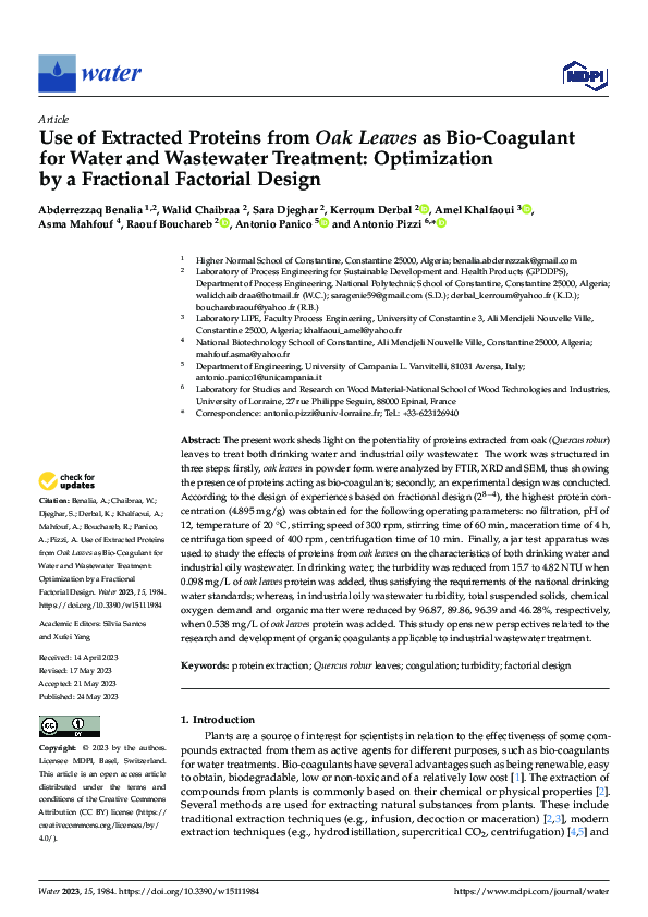 (PDF) Use of Extracted Proteins from Oak Leaves as Bio-Coagulant for ...