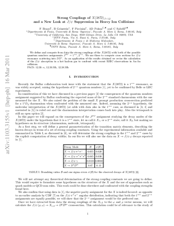 (PDF) Strong couplings ofX(3872)J=1,2and a new look atJ/ψsuppression in ...