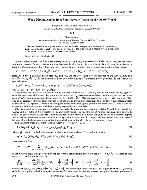 (PDF) Weak mixing angles from semileptonic decays in the quark model