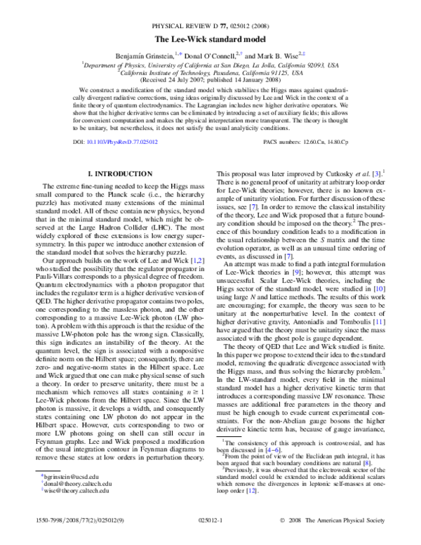 (PDF) The Lee-Wick standard model