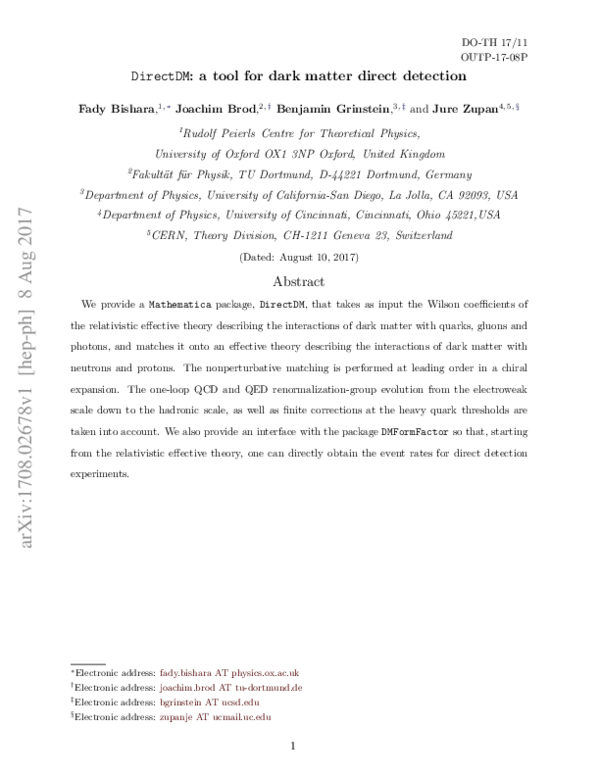 (PDF) arXiv : DirectDM: a tool for dark matter direct detection