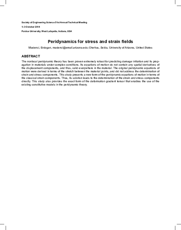 (PDF) Peridynamics for stress and strain fields