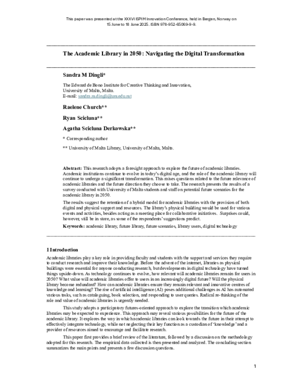 (PDF) The Academic Library in 2050: Navigating the Digital Transformation