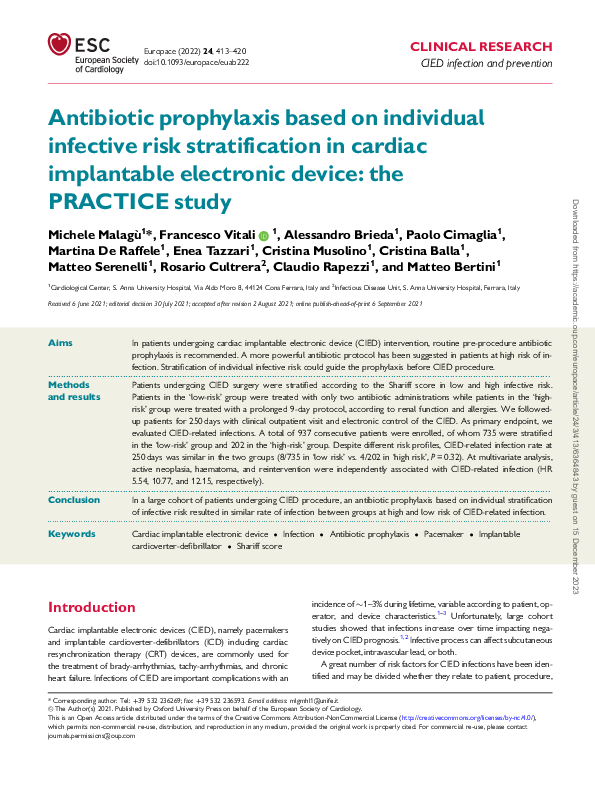 (PDF) Antibiotic prophylaxis based on individual infective risk ...