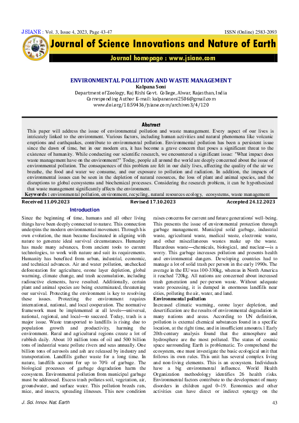 (PDF) ENVIRONMENTAL POLLUTION AND WASTE MANAGEMENT
