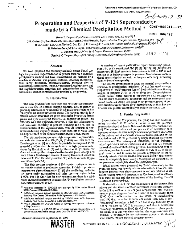 (PDF) Preparation and Properties of Y-124 Superconductor Made by a ...