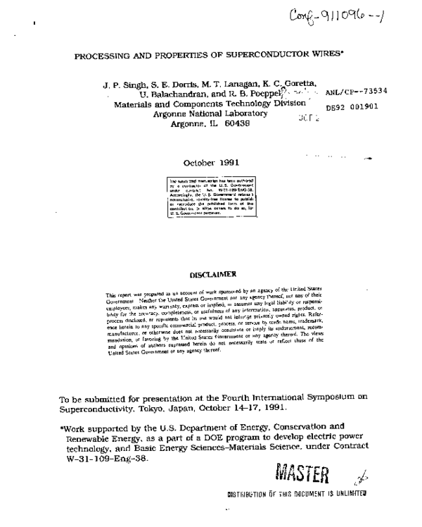 (PDF) Processing and properties of superconductor wires