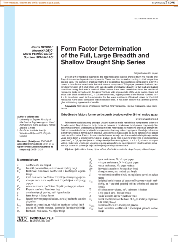 (PDF) Form Factor Determination of the Full, Large Breadth and Shallow ...
