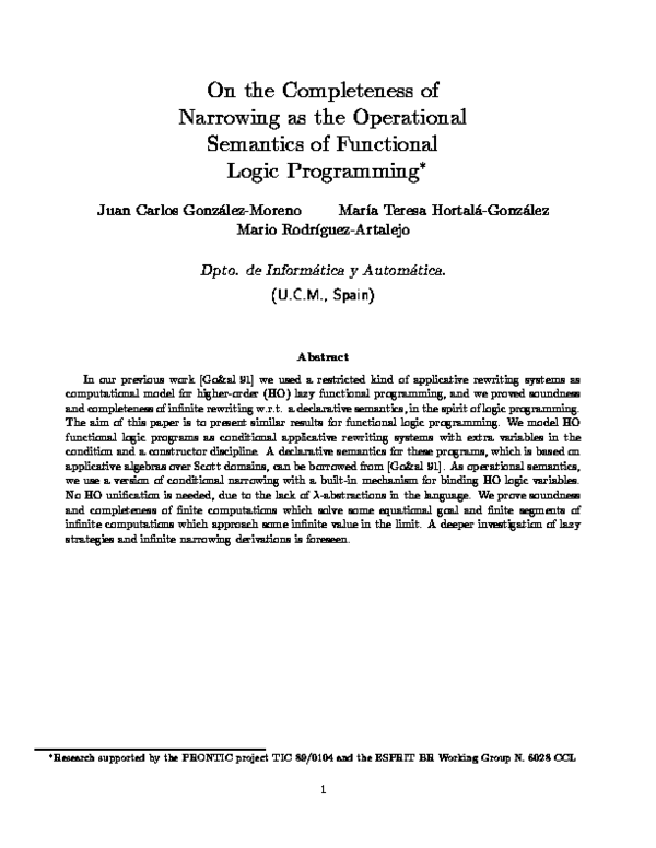 (PDF) On the completeness of narrowing as the operational semantics of ...
