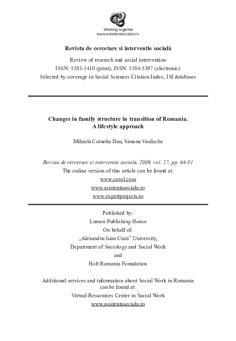 (PDF) Changes in family structure in transition of Romania. A lifestyle ...