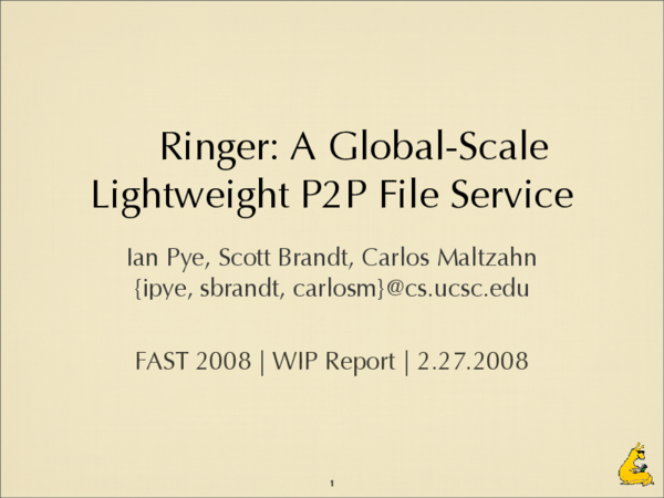 (PDF) Ringer: A Global-Scale Lightweight P2P File Service