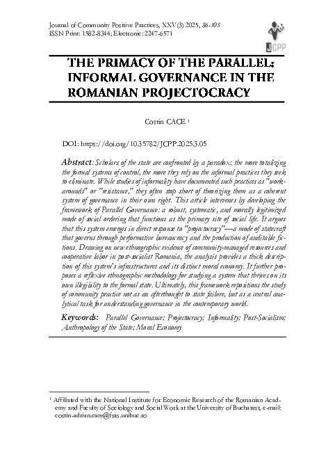 (PDF) THE PRIMACY OF THE PARALLEL: INFORMAL GOVERNANCE IN THE ROMANIAN ...