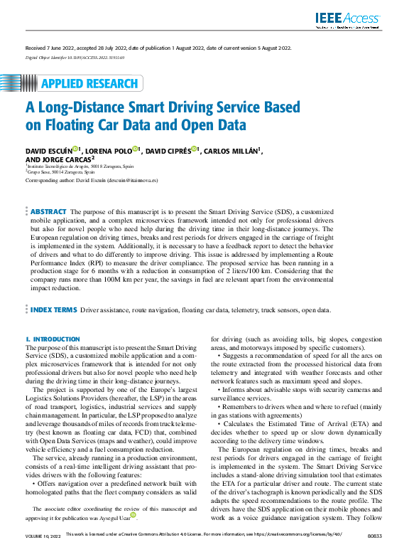(PDF) A Long-Distance Smart Driving Service Based on Floating Car Data ...