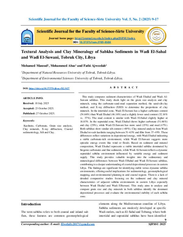 (PDF) Textural Analysis and Clay Mineralogy of Sabkha Sediments in Wadi ...