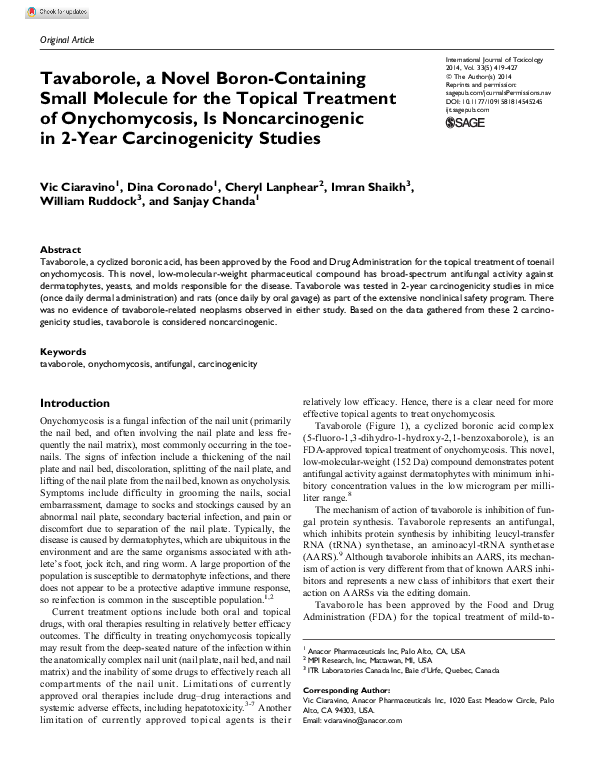 (PDF) Tavaborole, a Novel Boron-Containing Small Molecule for the ...