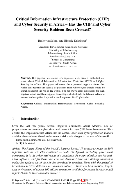 (PDF) Critical Information Infrastructure Protection (CIIP) and Cyber ...