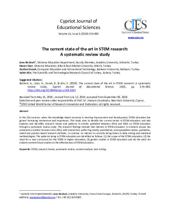 (PDF) The current state of the art in STEM research: A systematic ...