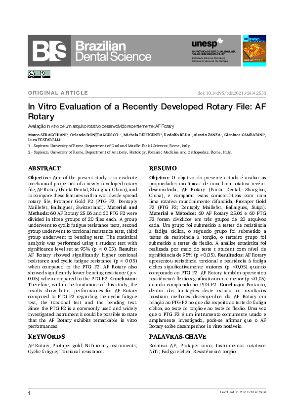 (PDF) In Vitro Evaluation of a Recently Developed Rotary File: AF Rotary