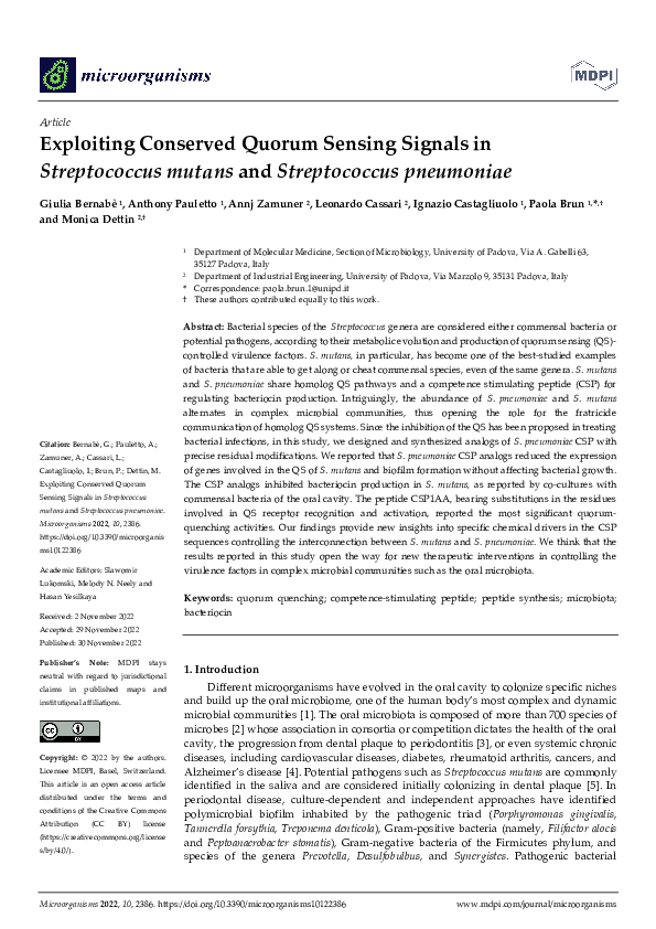 (PDF) Exploiting Conserved Quorum Sensing Signals in Streptococcus ...