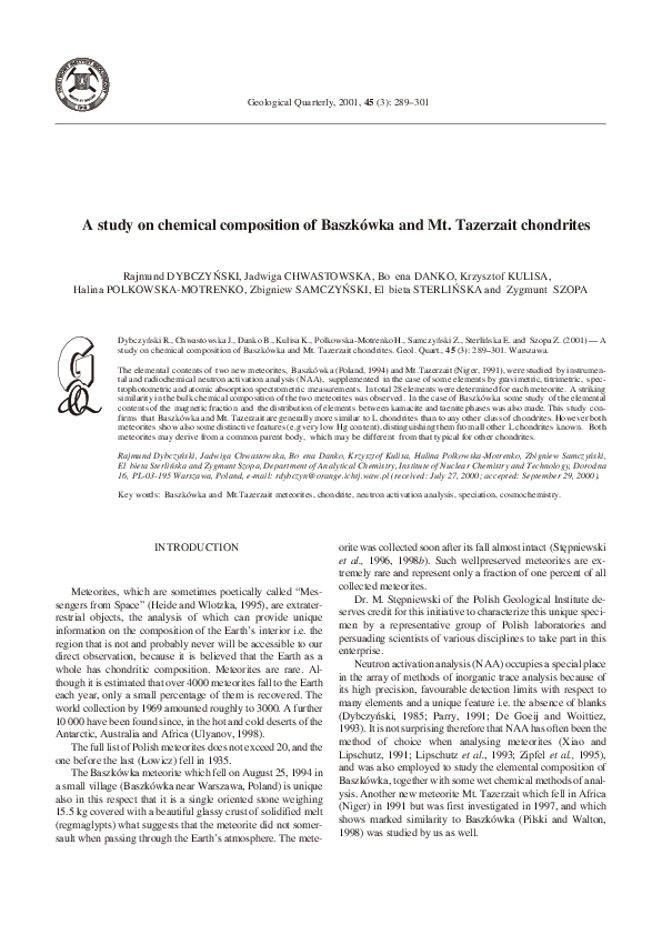 (PDF) A study on chemical composition of Baszkówka and Mt. Tazerzait ...