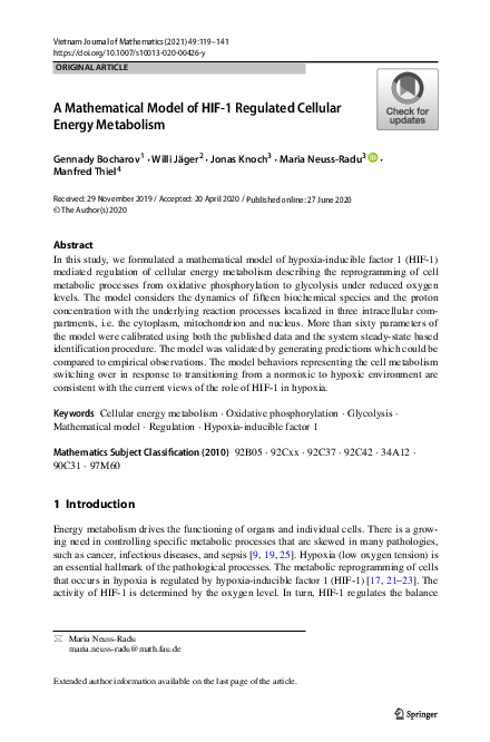 (PDF) A Mathematical Model of HIF-1 Regulated Cellular Energy Metabolism