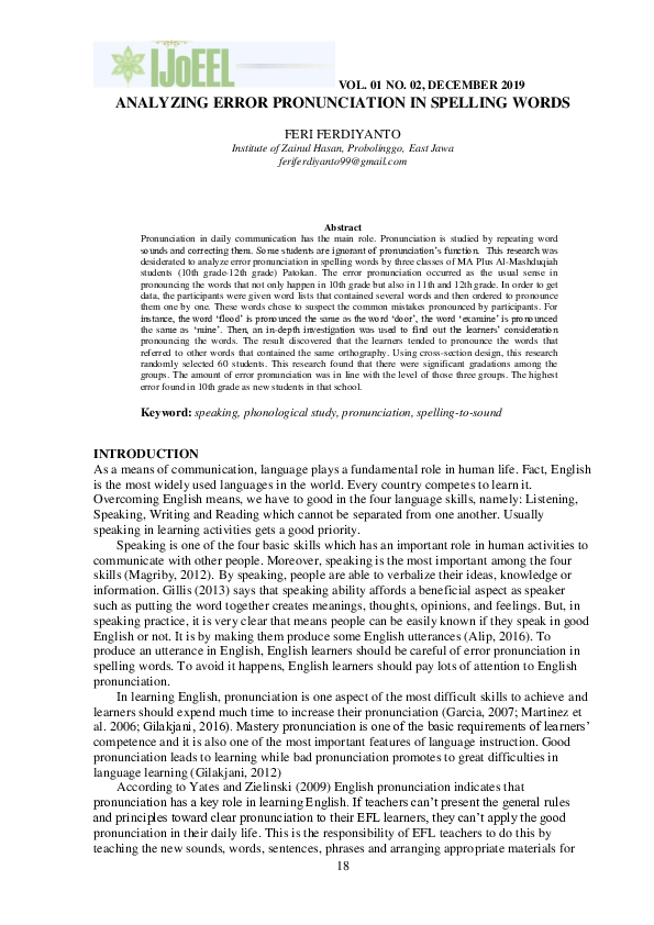 (PDF) Analyzing Error pronunciation in Spelling Words by MA Plus Al ...