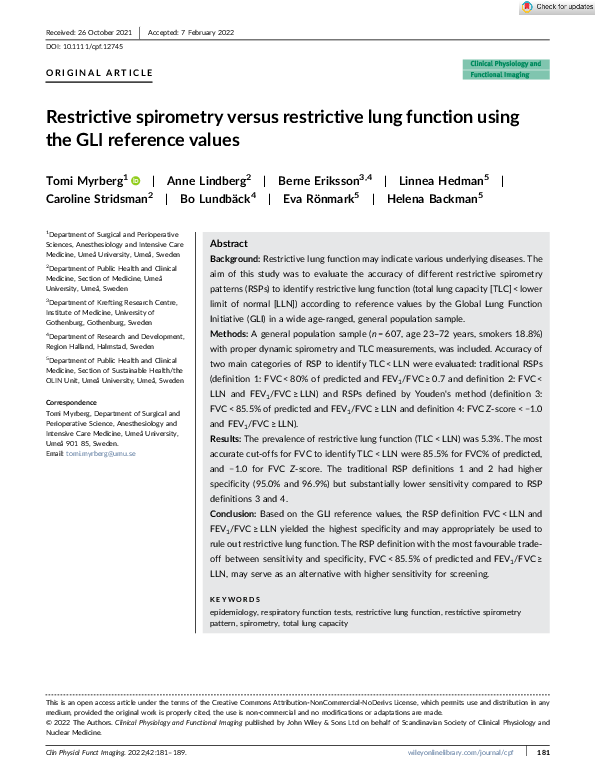 (PDF) Restrictive spirometry versus restrictive lung function using the ...