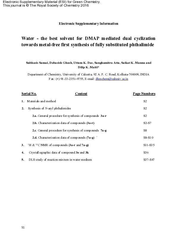 (PDF) Water - the best solvent for DMAP mediated dual cyclization ...
